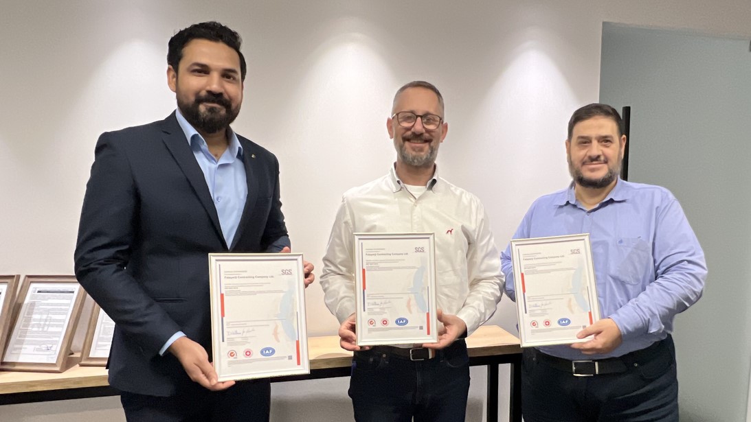 Fatayerji Contracting in KSA Achieves ISO 9001, ISO 14001 and ISO 45001 Certifications from SGS