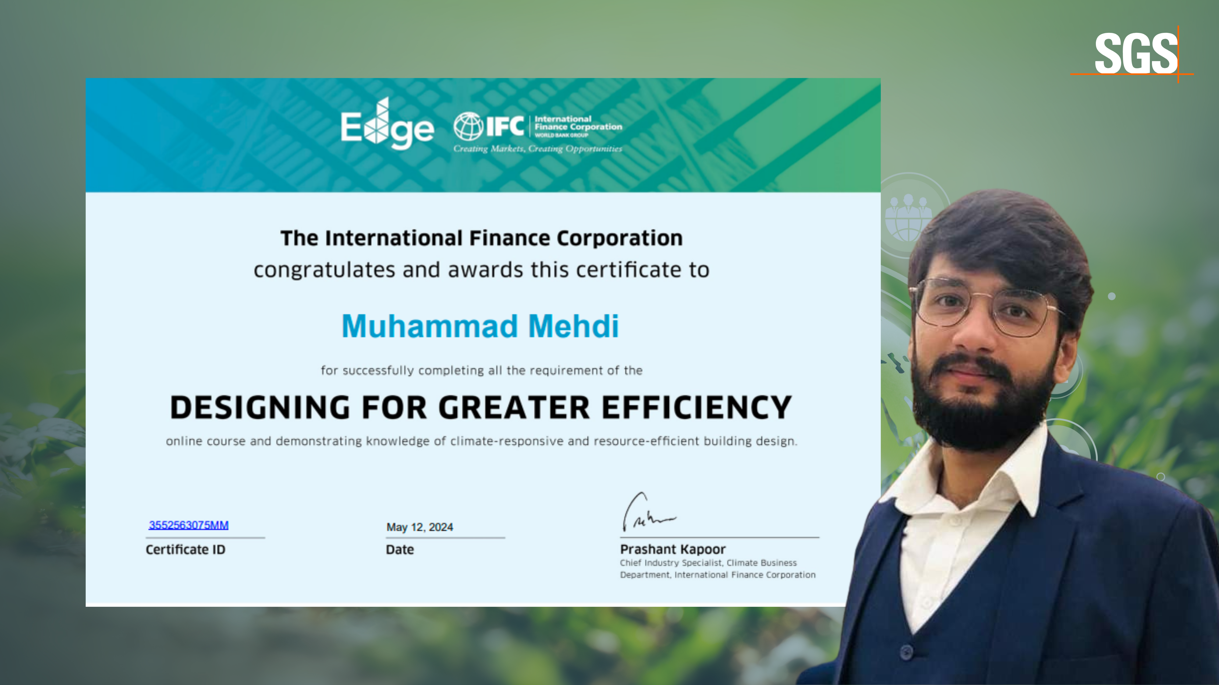 SGS Expert Achieves IFC Certifications in EDGE, DfGE & BRI in Pakistan