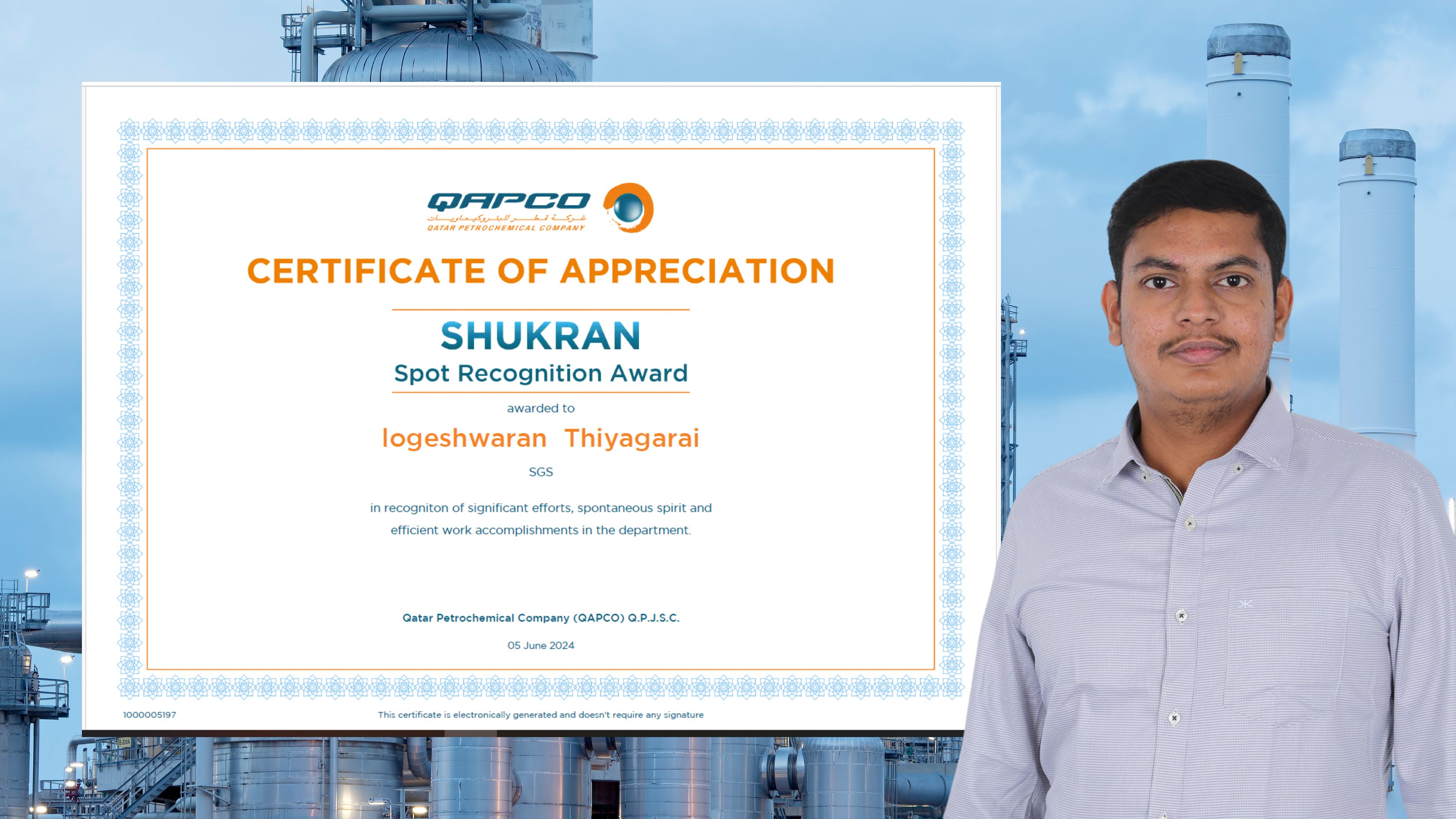 SGS Qatar Team Member Recognized by QAPCO for Inspection Services ...