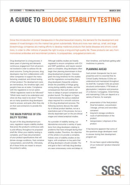 A Guide to Biologic Stability Testing | SGS Denmark A Guide to Biologic Stability Testing | SGS Denmark