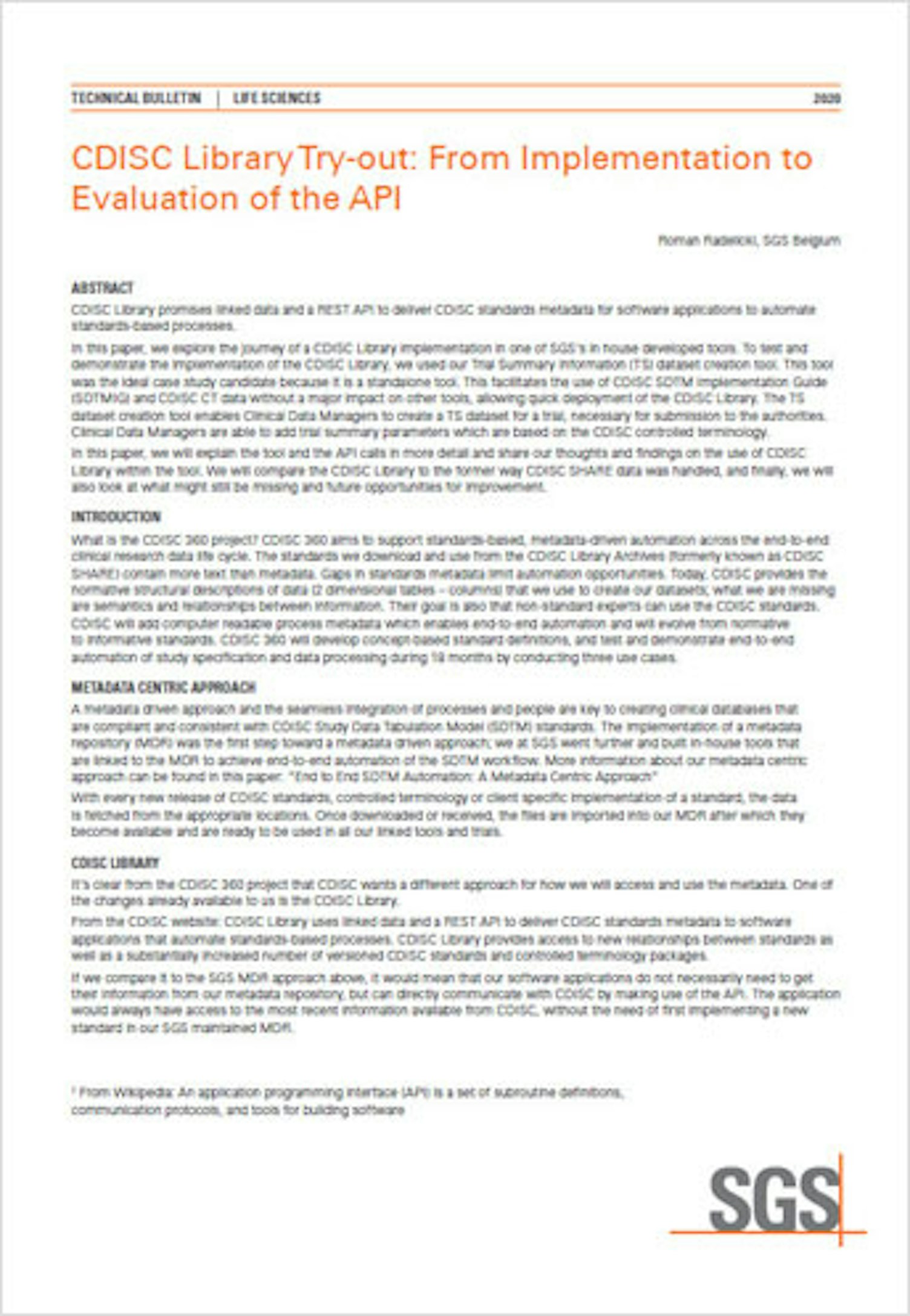 CDISC Library Try-out: From Implementation to Evaluation of the API | SGS